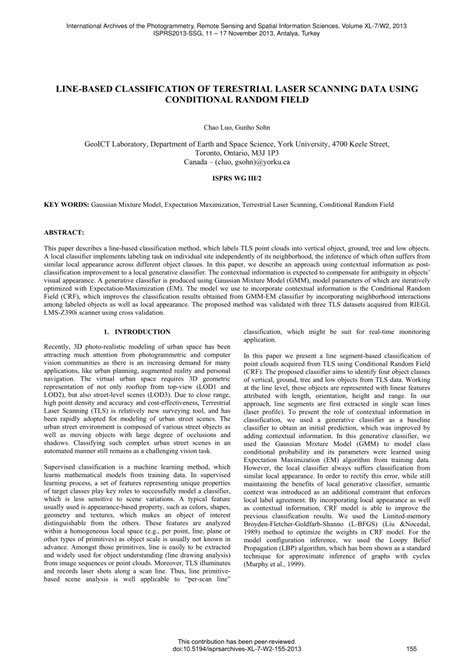 Pdf Line Based Classification Of Terrestrial Laser Scanning Data Using Conditional Random Field