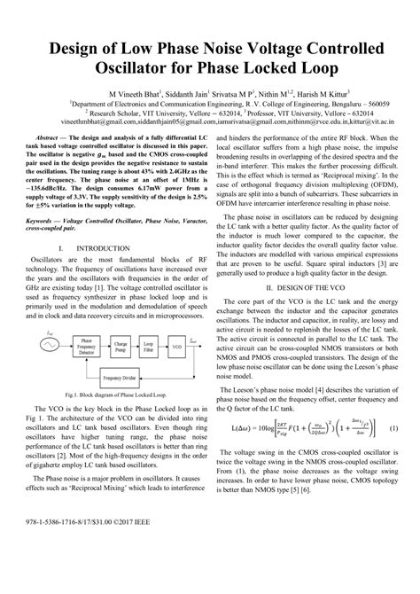 Pdf Design Of Low Phase Noise Voltage Controlled Oscillator For Phase
