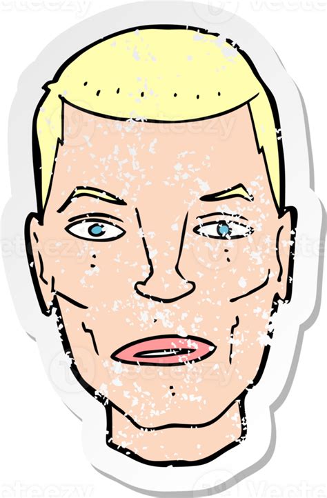 Retro Afligido Pegatina De Un Dibujos Animados Grave Masculino Cara