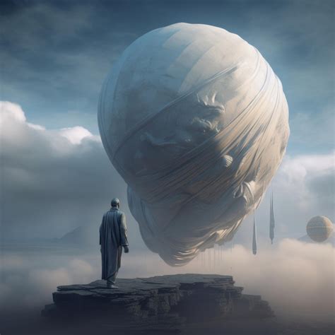 Premium Ai Image Image Of Floating Colossal Futuristic Statue In The Sky Generative Ai