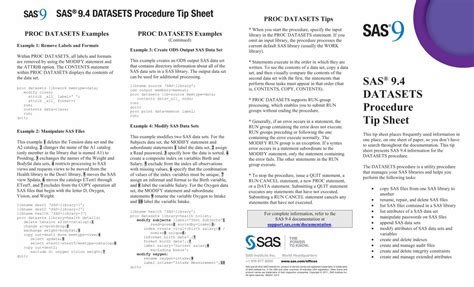 PDF SAS DATASETS Procedure Tip Sheet SAS DATASETS Procedure Tip Sheet This Tip Sheet