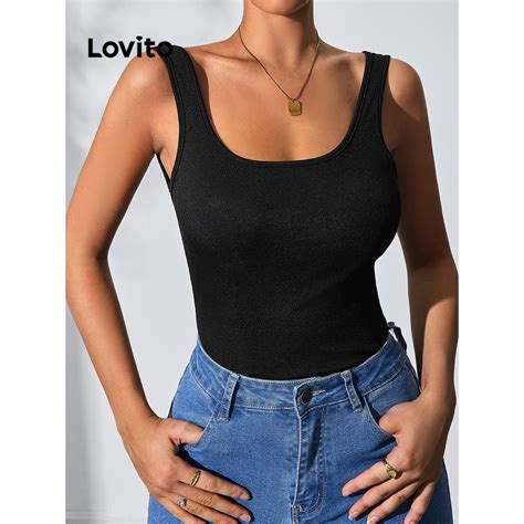 Lovito Women Casual Plain Rib Knit Basic Tank Top Lbl15292 Shopee