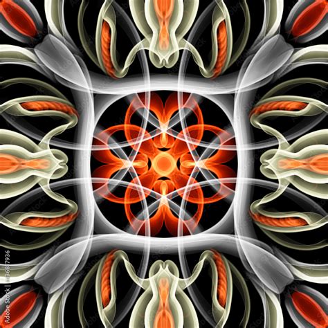 Seamless Abstract Geometric Floral Surface Pattern In Vivid Colors With Symmetrical Form