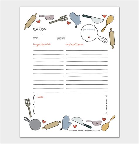 20 Printable Cookbook Templates Recipe Books Cards
