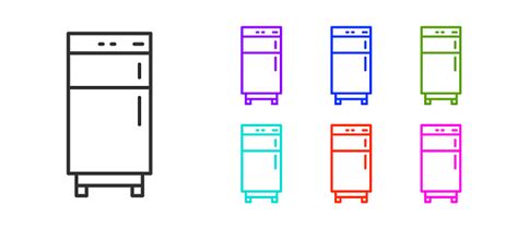흰색 배경에 격리 된 검은 줄 냉장고 아이콘 냉장고 냉장고 냉장고 가정용 기술 및 가전 제품 다채로운 아이콘을 설정합니다 벡터 가득 찬에 대한 스톡 벡터 아트 및 기타