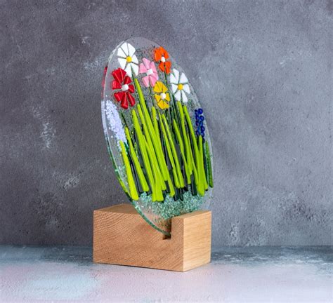 Wild Flower Fused Glass Plate Flower Sun Catcher Spring Etsy Uk