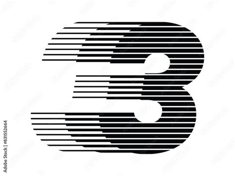 Number 3 Logo Icon Geometric Horizontal Stripe Motion Speed Lines Stock