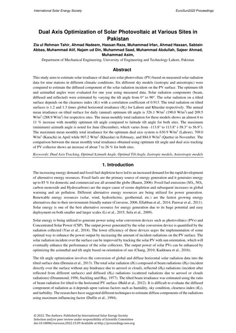 Pdf Dual Axis Optimization Of Solar Photovoltaic At Various Sites In Pakistan