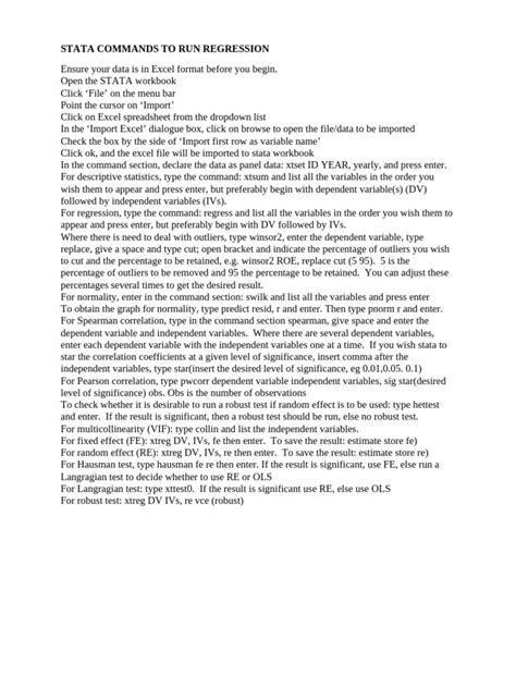 Stata Commands To Run Regression Pdf Microsoft Excel Regression