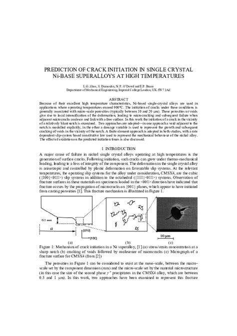 Pdf Prediction Of Crack Initiation In Single Crystal Ni Base