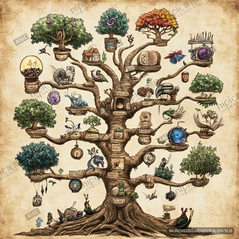 Ai创作图生物进化树 世界树 艺术树图 摇钱树手绘 生命演化树 生命之树 动漫树装饰画 神树图片 奇幻树 进化树 万圣节魔幻树春节年画 仙树 卡通树干素材 树师表形象 神话里的树nipic