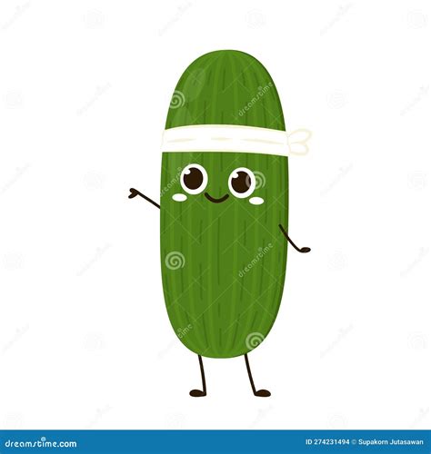 Cucumber Cute Character Colorful Vector Illustration Cartoon Style Isolated On Color