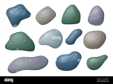 Round Smooth Pebble Stone Collection Organic Shape Rock Isolated