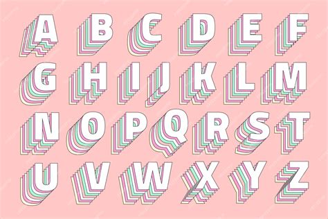 알파벳 벡터 세트 3d 파스텔 복고풍 서체 무료 벡터