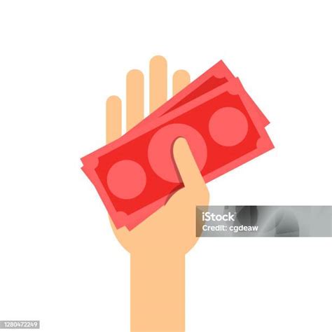 Billet De Banque Dargent Rouge Dans La Main Tenant Isolé Sur Le Blanc