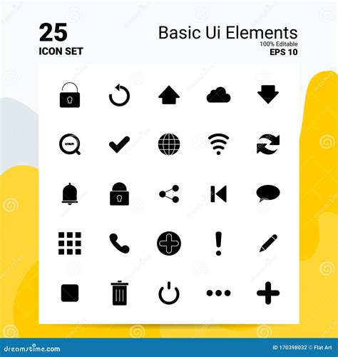 25 Basic Ui Elements Icon Set 100 Editable Eps 10 Files Stock Vector