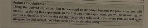 Solved Prelab Calculation Using The Derived Equations Chegg Com