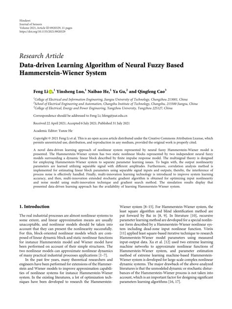 pdf data driven learning algorithm of neural fuzzy based hammerstein