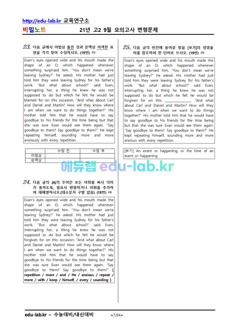 21년 고2 9월 모의고사 변형문제 207문제번호순 1631316605 내신 기출문제 연구소 에듀랩