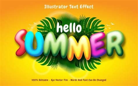 행복 한 여름 편집 가능한 글꼴 효과 텍스트 벡터 Eps Uidownload