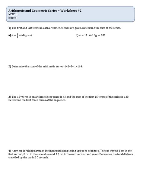 Arithmetic And Geometric Series Worksheet 2 Pdf Mathematics Mathematical Analysis