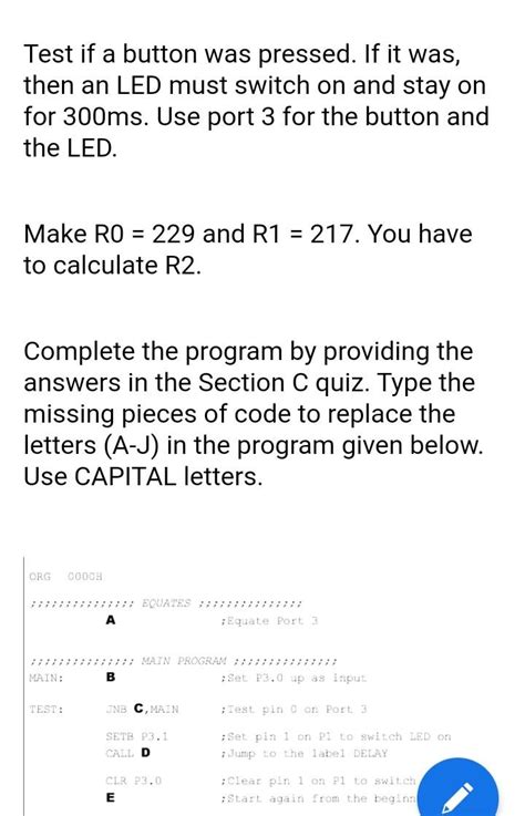 Solved Test If A Button Was Pressed If It Was Then An LED Chegg