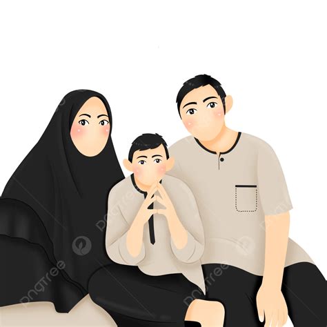 무슬림 가족은 갈색 옷을 입는다 가족 이슬람교 행복하다 Png 일러스트 및 Psd 이미지 무료 다운로드 Pngtree
