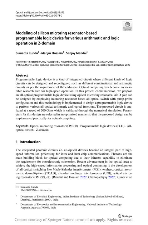 Modeling Of Silicon Microring Resonator Based Programmable Logic Device For Various Arithmetic
