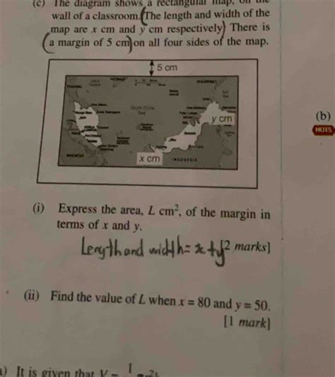 Solved The Diagram Shows A Rectangular Map On A Wall Of A Classroom The Length And Width Of