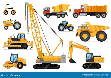Construction Vehicles Set Heavy Machines Stock Vector Illustration