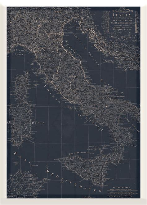 Vintage Old Dark Map Of Italy Digital Art By Bar Vardi Fine Art America