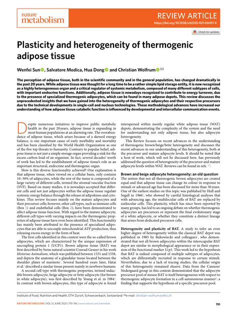 Pdf Plasticity And Heterogeneity Of Thermogenic Adipose Tissue