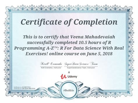 Veena Mahadevaiah On Linkedin Completion Certificate For R Programming