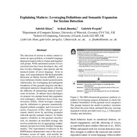 Explaining Matters Leveraging Definitions And Semantic Expansion For Sexism Detection Acl