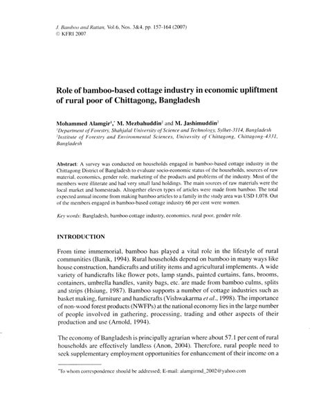 PDF Role Of Bamboo Based Cottage Industry In Economic Upliftment Of