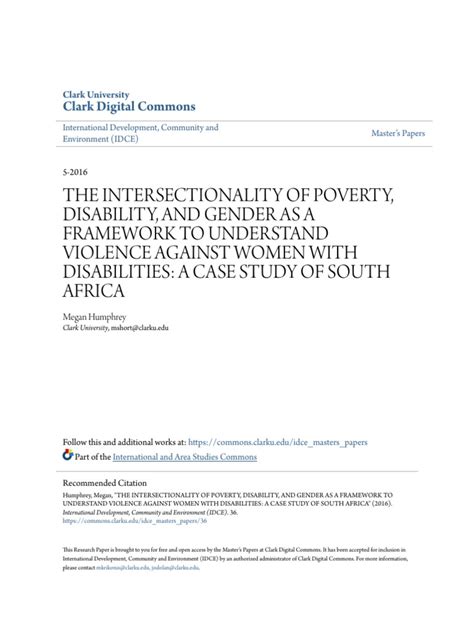 The Intersectionality Of Poverty Disability And Gender As A Framework To Understand Violence