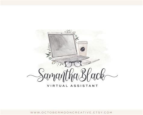 Laptop Logo Design Virtual Assistant Logo Author Logo Watercolor