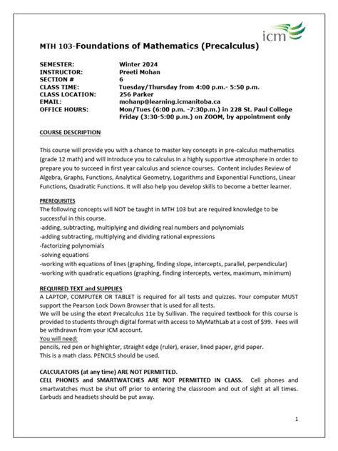 Mth103 Section 6 Course Outline W2024 Pdf Trigonometric