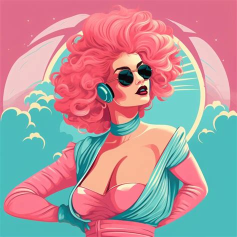 Premium Ai Image Vaporwave Girl 80s Retro Woman Portrait With
