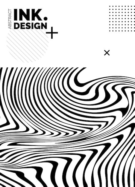 블랙 라인 포스터 템플릿 트렌디한 추상 물결 모양 배경 원활한 줄무늬 패턴 수직 변형된 선과 잔물결 기하학 광학 효과 섬유 및 직물에 대한 패션 인쇄 무료 벡터