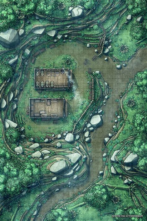 Jungle Research Station Battle Map 30x45 Rbattlemaps