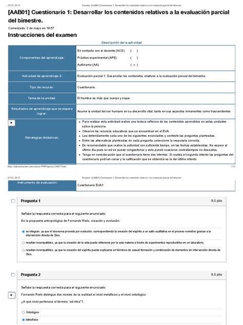 Examen Aab01 Cuestionario 1 Desarrollar Los Contenidos Relativos