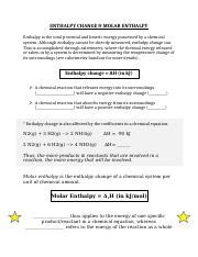 Enthalpy Change Handout Docx ENTHALPY CHANGE MOLAR ENTHALPY Enthalpy Is The Total Potential