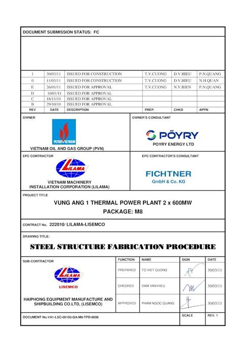 Pdf Va1 Lsc 00100 Qa M8 Tpd 0006 Steel Structure Fabrication