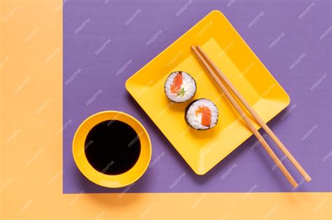 Free Photo Bowl With Soya Souce For Sushi