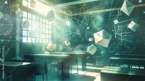 Visualization Of A Math Class With Geometric Shapes And Formulas