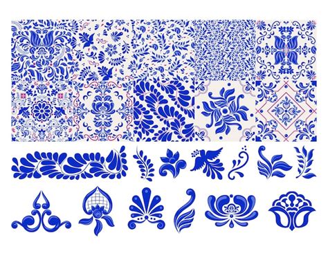 Premium Vector A Collection Of Blue And White Tiles With A Design