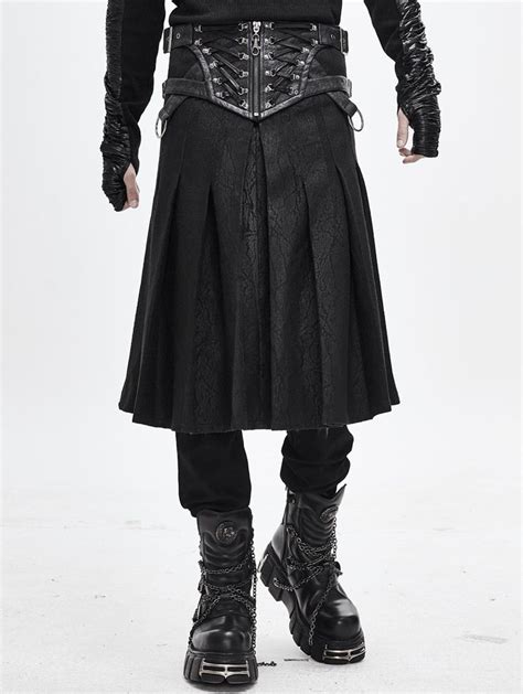 Black Gothic Punk Pleated Half Skirt For Men Half Skirt Man Skirt
