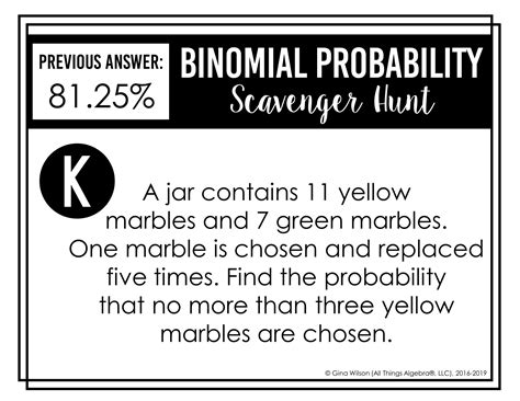 Binomial Probability Scavenger Hunt All Things Algebra®