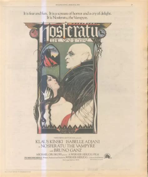 Framed Pictureadvert 13x11 Klaus Kinski Isabelle Adjani Nosferatu